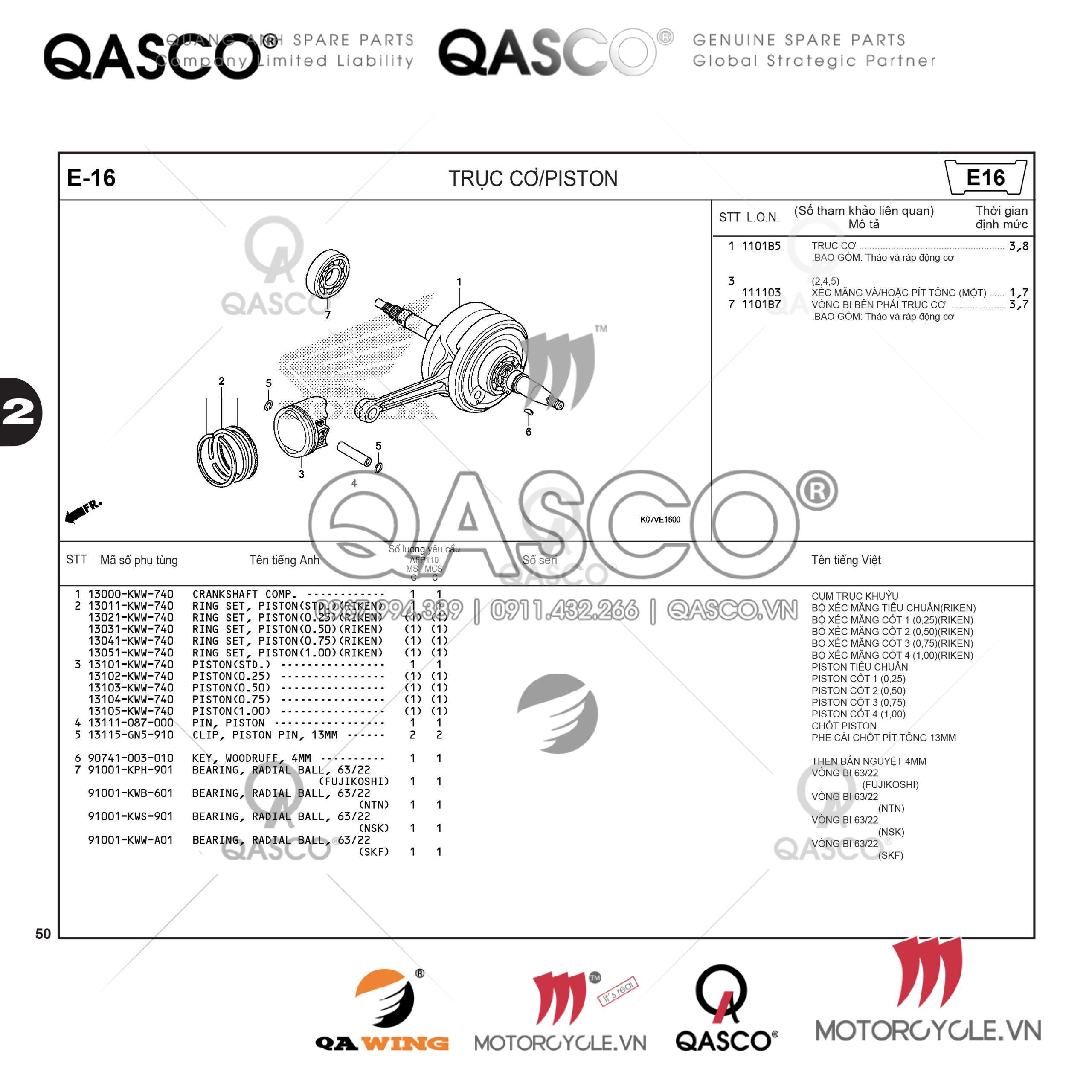 E16 | TRỤC CƠ|PISTON | WAVE 110 RSX | | QASCO Co., Ltd (Quang Anh Spare ...