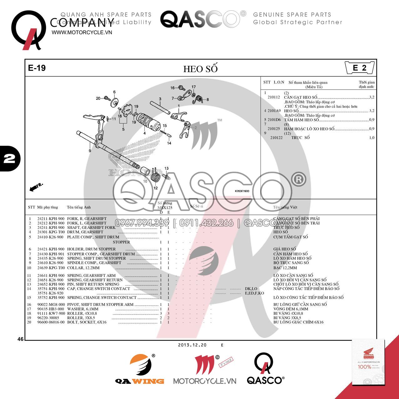 E19 | Heo số | MSX 125 | | QASCO Co., Ltd (Quang Anh Spare Parts ...