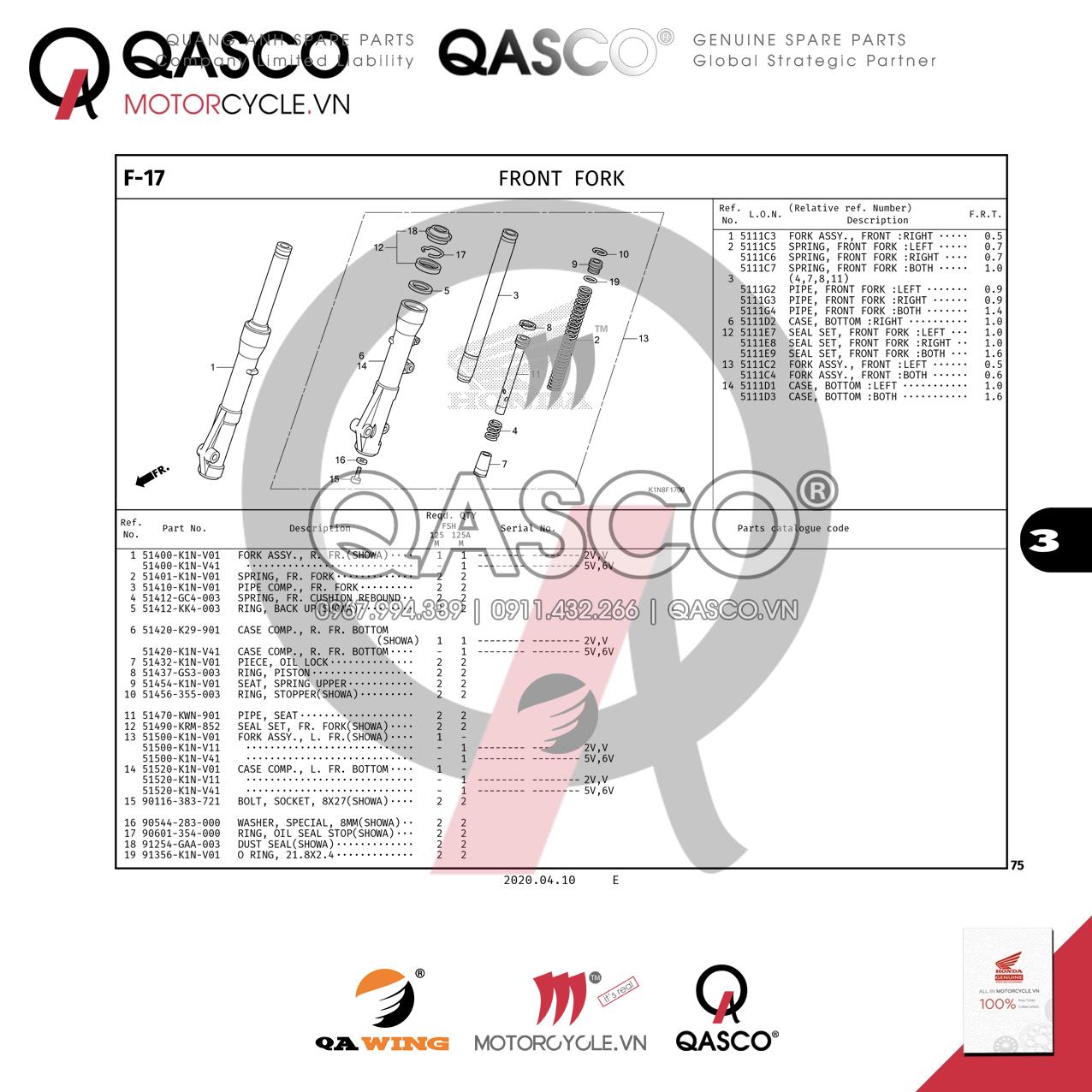 F17 | FRONT FORK | SH MODE | | CÔNG TY TNHH PHỤ TÙNG QUANG ÁNH