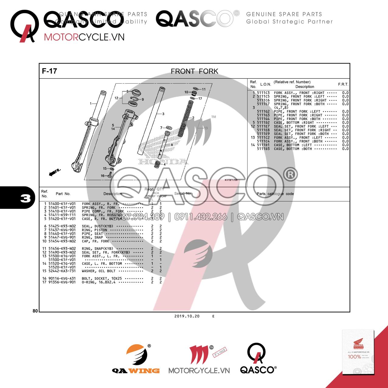 F17 | FRONT FORK | Air Blade 125 – 150 | | QASCO Co., Ltd (Quang Anh ...