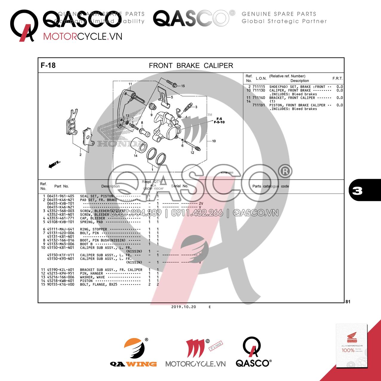 F18 | FRONT BRAKE CALIPER | Air Blade 125 – 150 | | QASCO Co., Ltd ...
