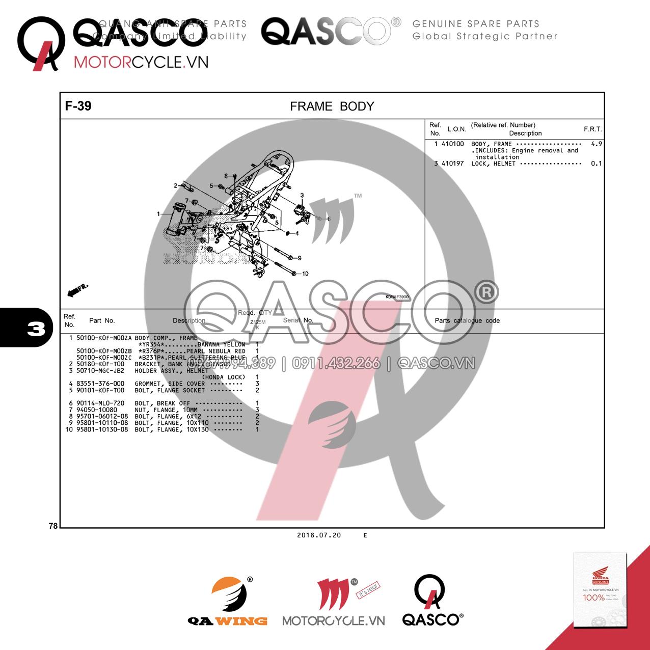 F39 | FRAME BODY | CB500X | CÔNG TY TNHH PHỤ TÙNG QUANG ÁNH