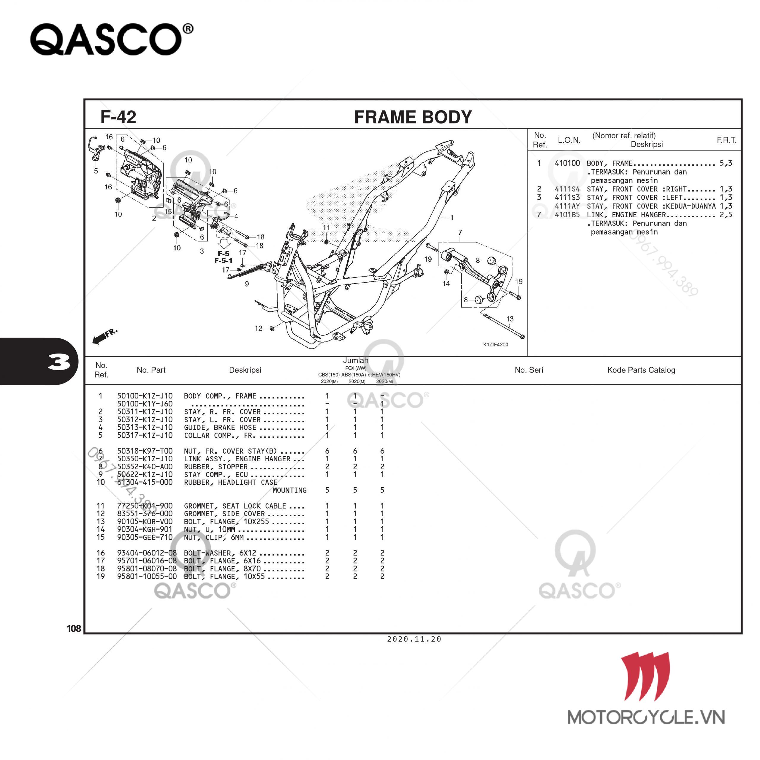 F42 – FRAME BODY – PCX 160 K1Z (2021) | | CÔNG TY TNHH PHỤ TÙNG QUANG ÁNH