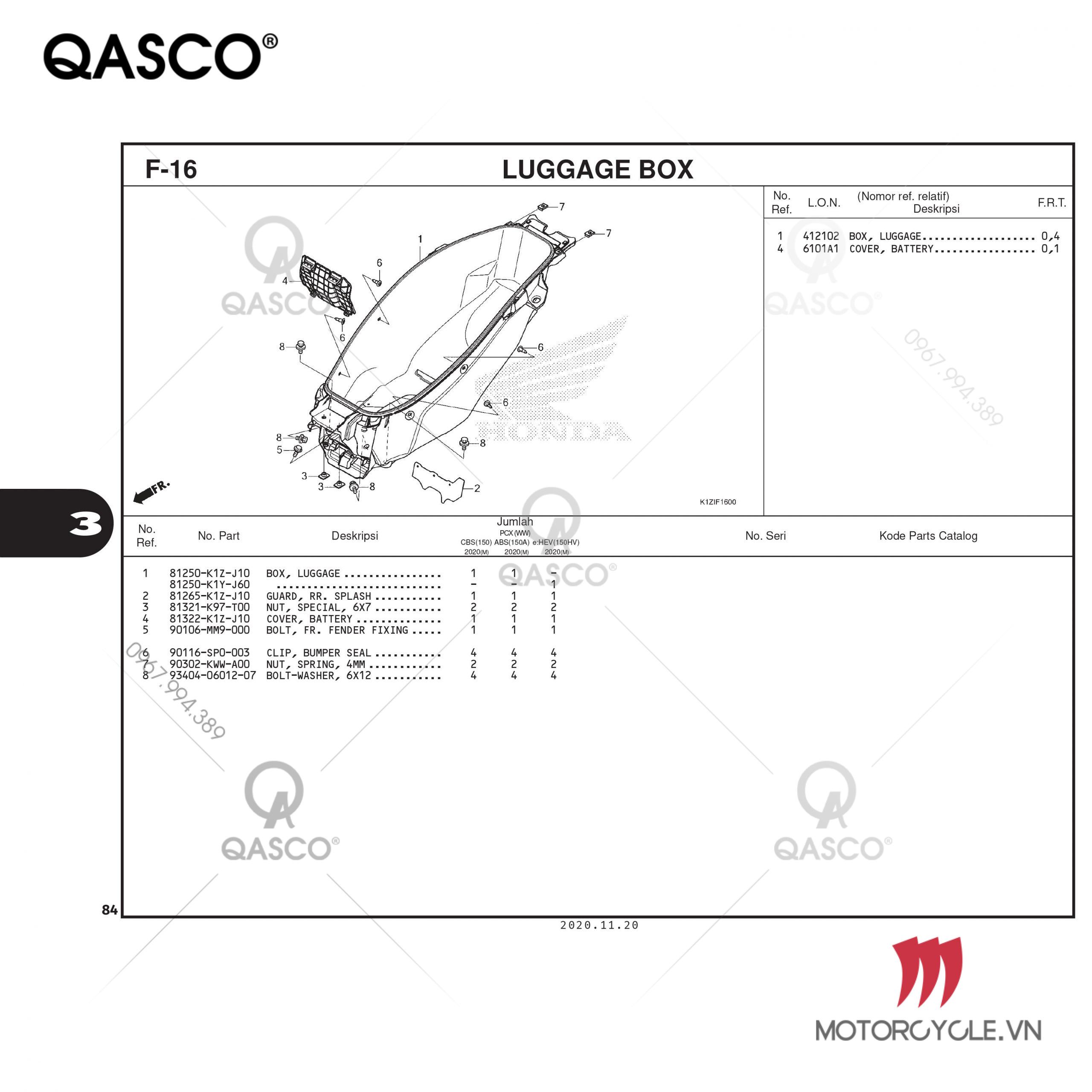 F16 – LUGGAGE BOX – PCX 160 K1Z (2021) | | QASCO Co., Ltd (Quang Anh ...